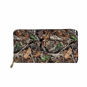 Wanyint Brown Branches Camo Print Women Wallet Camouflage Lightweight RFID Blocking Purse PU Leather ID Card Holder Zipper Closure Phone Clutch Bag for Shopping Travel