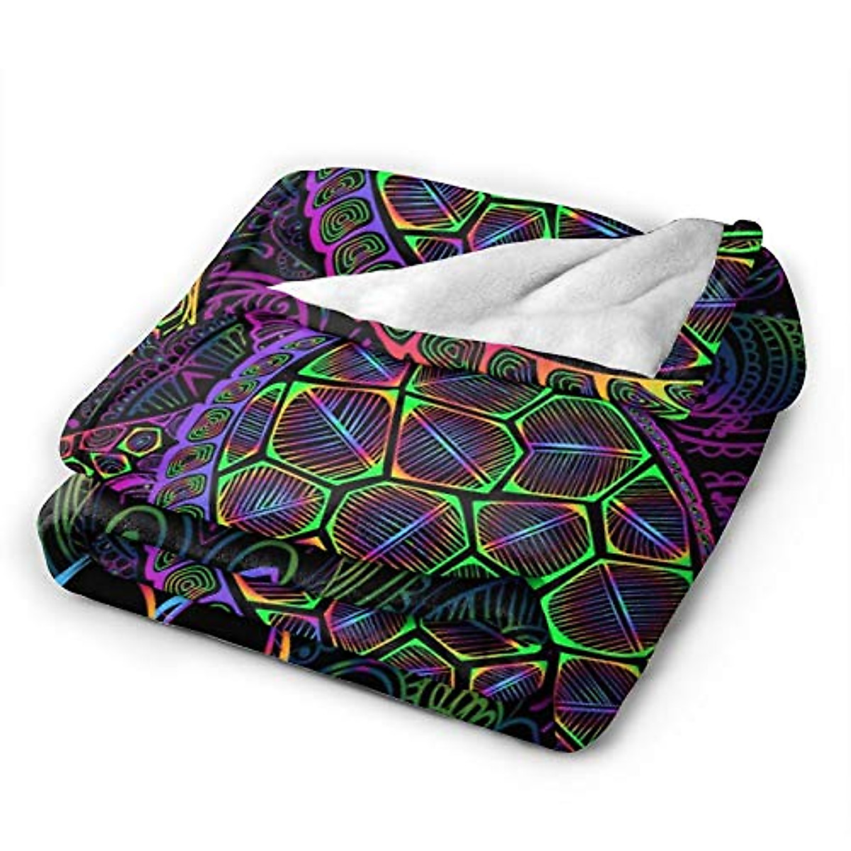 Psychedelic Sea Turtle Fleece Throw Blanket Plush Soft Throw for Bed Sofa, 80 in x 60 in