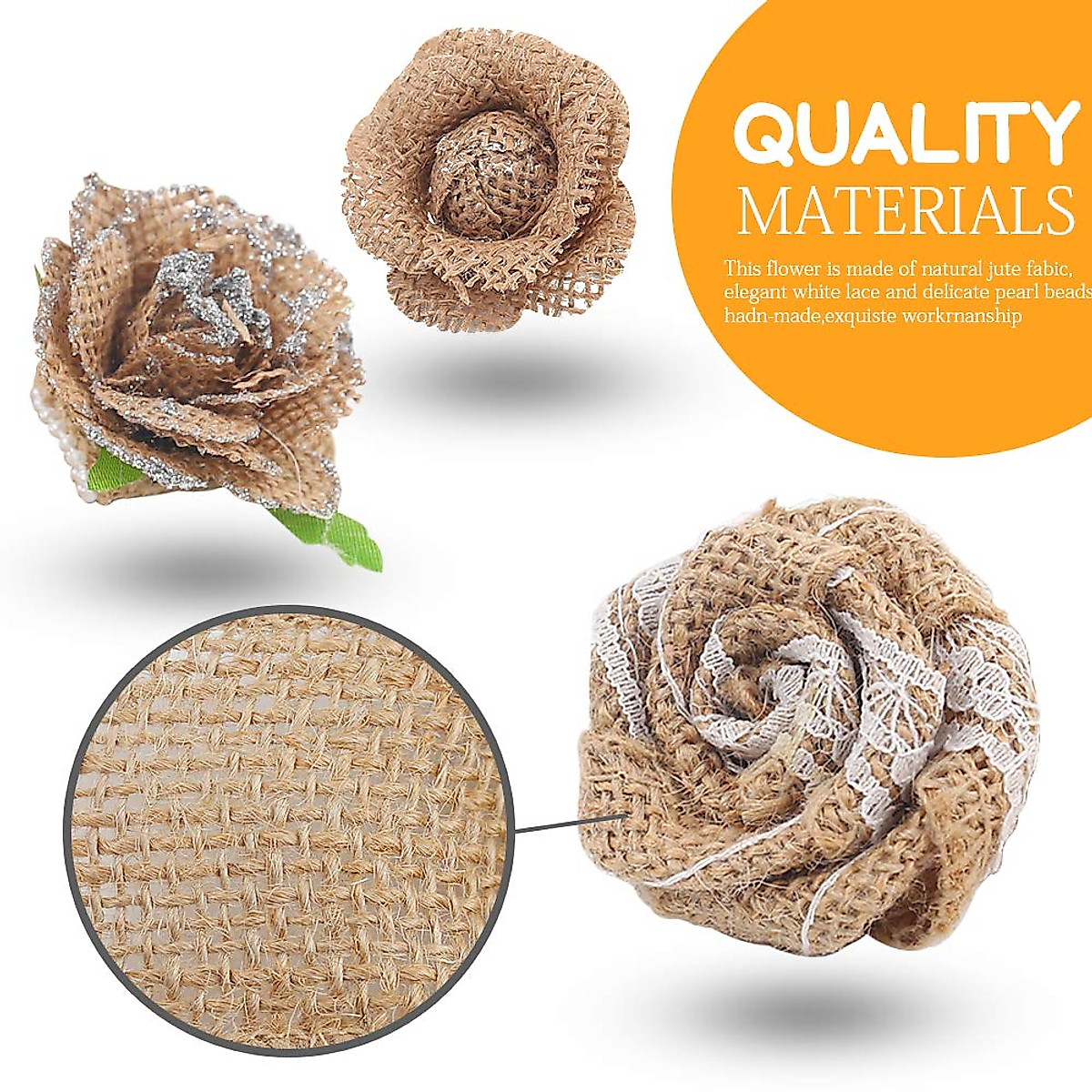 VGOODALL 32 PCS Natural Burlap Flowers Set,Burlap Lace Flowers Bowknot,for Wedding Party Decor Home,Embellishment DIY Crafts