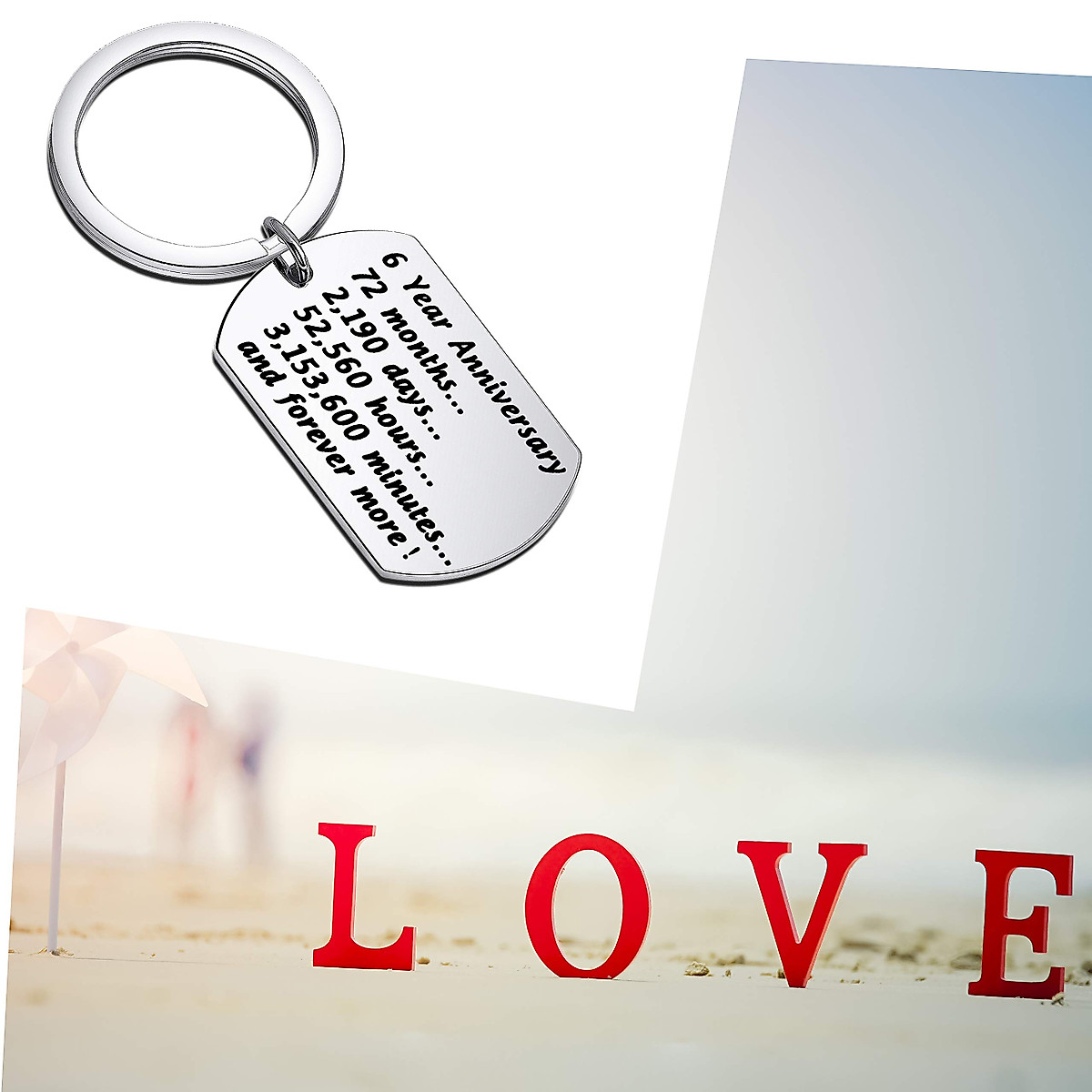 BEKECH Wedding Anniversary Keychain Happy 2rd 6th 7th Anniversary Keyring Gift Wedding Anniversary Keepsake for Him Her Anniversary Jewelry(silver 6year)