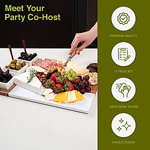 Acacia Wood and Marble Charcuterie Board Set - 11 Piece Cheese Board Serving Platter - Includes Knives, Bowls, Spoons - Gift Appetizer Board with Accessories - Housewarming and Holiday Unique Gift