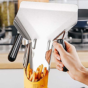 French Fry Scoop, Stainless Steel Food Chips Scoop, Heavy Duty Popcorn Scoop with Handle, Desserts Scooper(Double handle)