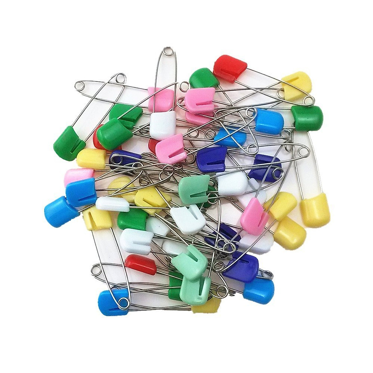Coolrunner 50 PCS Baby Safety Pins, Assorted Color Plastic Head Diaper Pins, Safety Locking Baby Cloth Diaper Nappy Pins