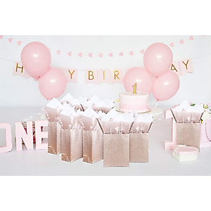 UNIQOOO 12 Pack Rose Gold Glitter Gift Bags w/ 12 Rose Gold 12 White Tissue Wrapping Paper | Kraft Paper Favor Bag for Wedding Bridal Shower Baby Shower Valentine's Day Holiday Anniversary Party