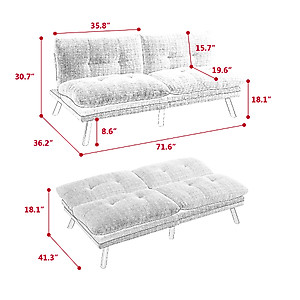 Modern Velvet Tufted Sofa Bed Futon with Armrest,Convertible Folding Couch Recliner,Sleeper Loveseat for Small Space,Living Room Apartments Dorms Office (Black)