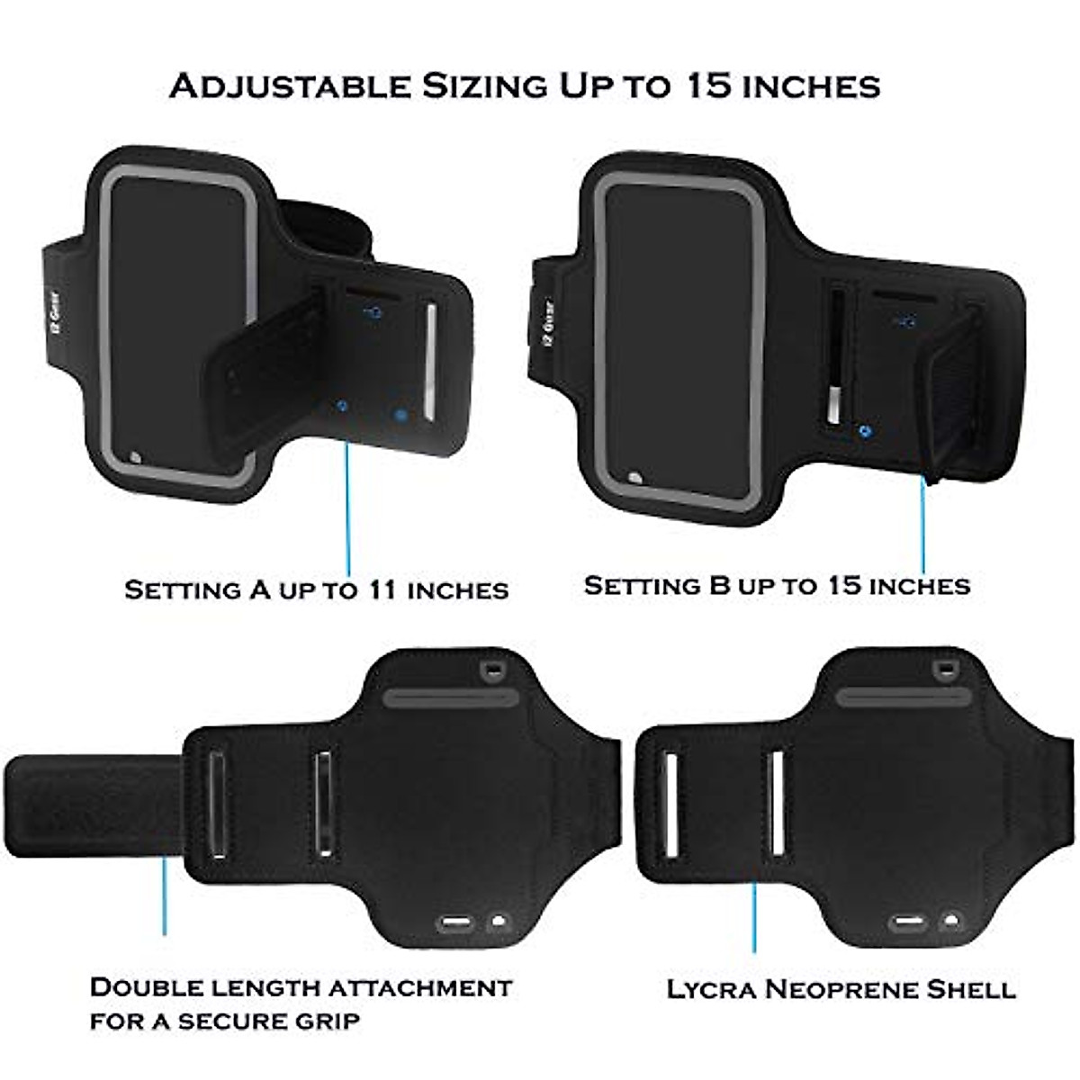 i2 Gear Running Exercise Armband for iPod Touch 7th, 6th and 5th Generation MP3 Players and Phones with Reflective Border and Key Holder (Black)
