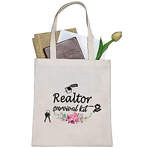 TSOTMO Real Estate Agent Canvas Tote Bag Gifts Realtors Gift Realtor Tumbler Gift Realtor survival kit Canvas Tote Bag Real Estate Gifts (Realtor Canvas)