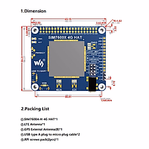 4G / 3G / GNSS HAT Module for Raspberry Pi Zero/Zero W/Zero WH/2B/3B/3B+ Based on SIM7600A-H, 4G Communication and GNSS Positioning Module Support LTE CAT4 up to 150Mbps for North America