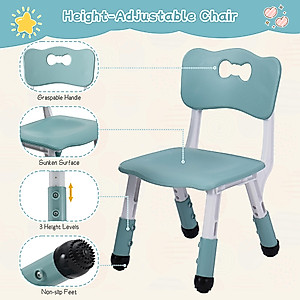 CuFun 4 in 1 Kids Table and 2 Chairs Set, Toddler Table and Chair Set for Kids Ages 3-10, Activity Table for Building Blocks/Drawing/Reading/Dining，Gift for Boy & Girl (Grayish Blue)