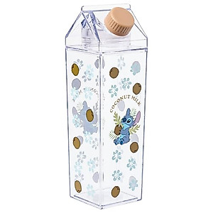 Silver Buffalo Disney Lilo and Stitch “Coconut Milk” Plastic Milk Carton Bottle Featuring Stitch, 16.2 Ounces