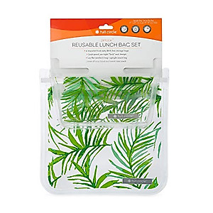 Full Circle Ziptuck Reusable Snack Bags – Multi-Use Leak-Free Food-Safe Storage Bags – BPA-Free – Set of 2,Palm Leaves