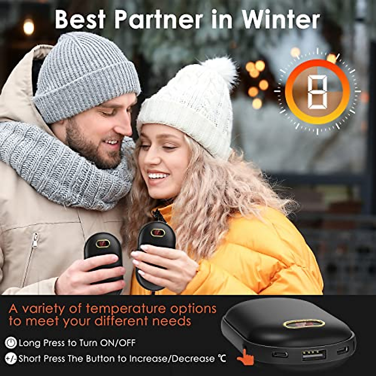 Hand Warmers Rechargeable, RARF 10000mAh Electric Reusable Hand Warmer Power Bank, Rechargeable Heater Great for Outdoor, Camping, Hiking, Great Gift for Women Men