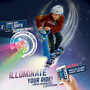 Geospace Twin LED Illuminator Ski Skooter Snow Sled with 2 LED Lights for Winter Fun & Max Visibility: Fold-up Portable Snowboard Kick-Scooter Sled for Use on Snow (Blue)