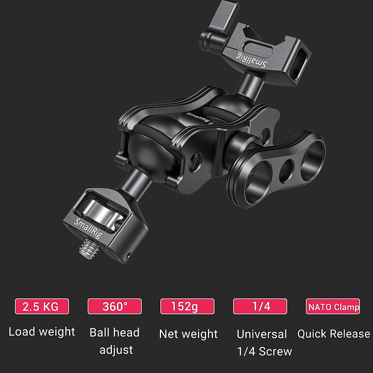 SmallRig Articulating Magic Arm with Screw Ballhead and NATO Clamp Ballhead, Monitor Mount for Field Monitor, Lights, Audio Recorders, DIY Camera Rig - 2071B