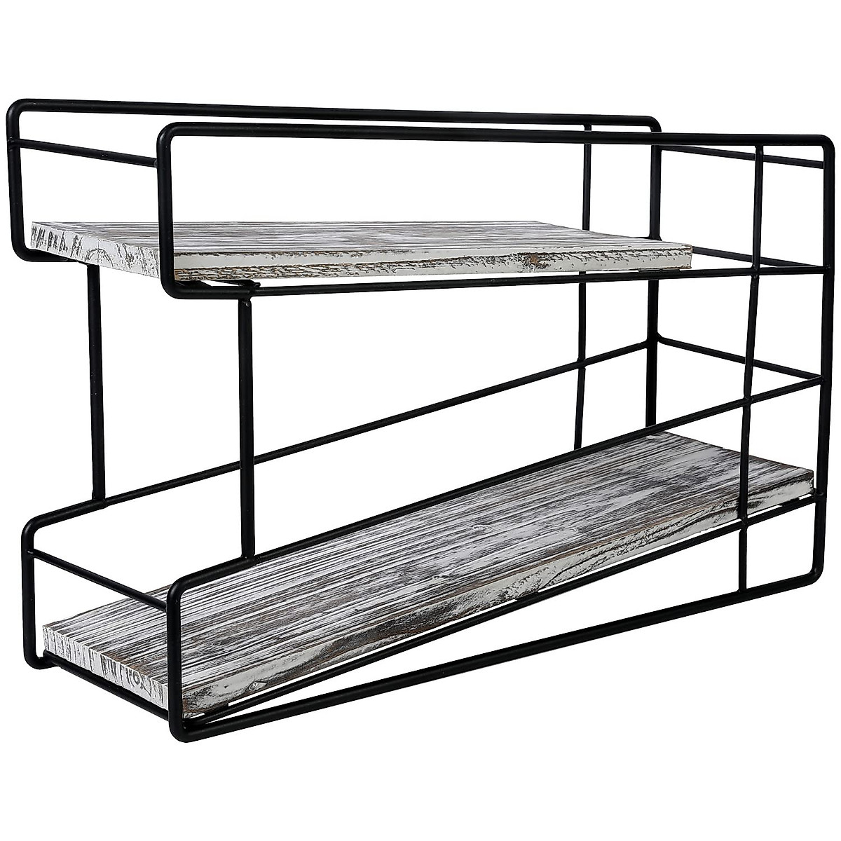 MyGift 2-Tier Rustic Torched Wood and Black Metal Wire Pantry Canned Food Dispenser Storage Organizer Rack