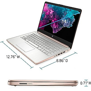 HP 14 Laptop for College Students, School, 14 Inch HD Display, Intel Celeron N4120, 8GB RAM, 192GB Storage (64GB eMMC + 128GB SD Card), Windows 11, 1 Year Office 365, Webcam, Rose Gold, PCM