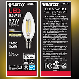 Satco S21274 5.5 Watt B11 LED Bulb - 3000K - 120 Volt (2 Pack)