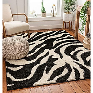 Well Woven Madison Shag Safari Zebra Black Animal Print Area Rug (3'11" x 5'3")