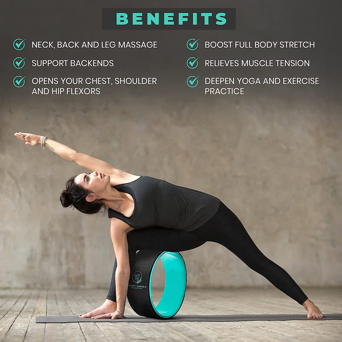 Secret Garden Yoga Wheel – Premium Yoga Wheel Roller for Stretching and Posture Improvement – Yoga Wheel Set of 3 for Men and Women – Advanced ABS and TPE Massage Yoga Wheel – 13/10/6-inch