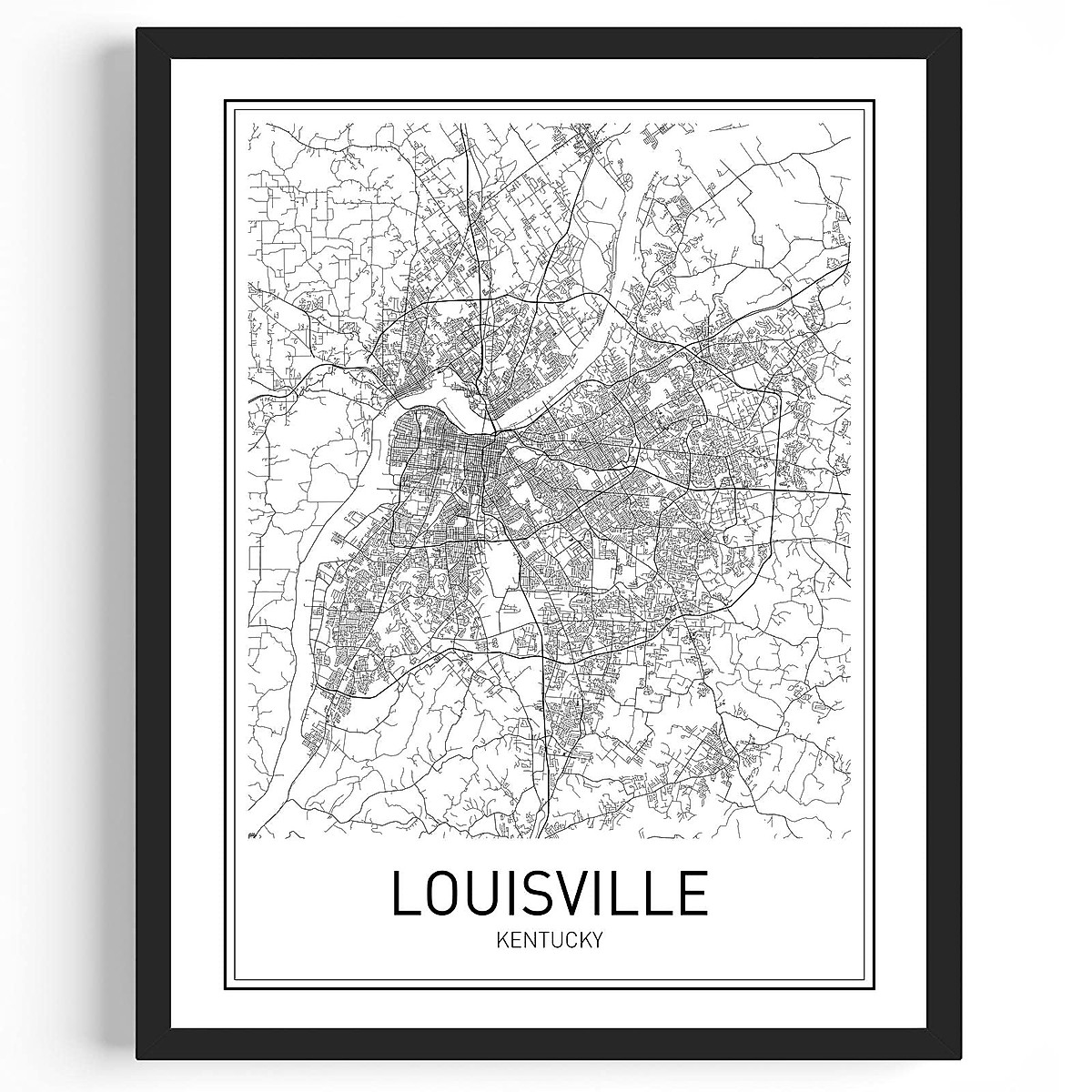 Louisville Poster Map of Louisville Map City Map Posters Modern Map Art City Prints Kentucky Art Minimal Print KY Poster City Poster City Map Wall Art Minimalist Posters 8x10