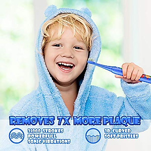 LEMARC USA Supersonic Kids Electric Toothbrush 8 Dupont Brush Heads, USB Rechargeable, Vibration Speed Control Plus Massage Mode, 2 Min Timer, Waterproof, for Age 3+