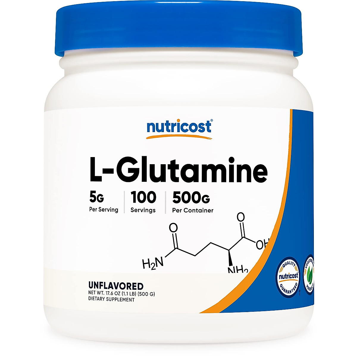 Nutricost L-Glutamine Powder (500 Grams) Unflavored - Gluten Free & Non-GMO, 100 Servings
