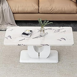 Ayvbir 48'' Simple Luxury Imitation Marble Dining Table Rectangular Counter Coffee Table for Dining Room Living Room Office Terrace (White)