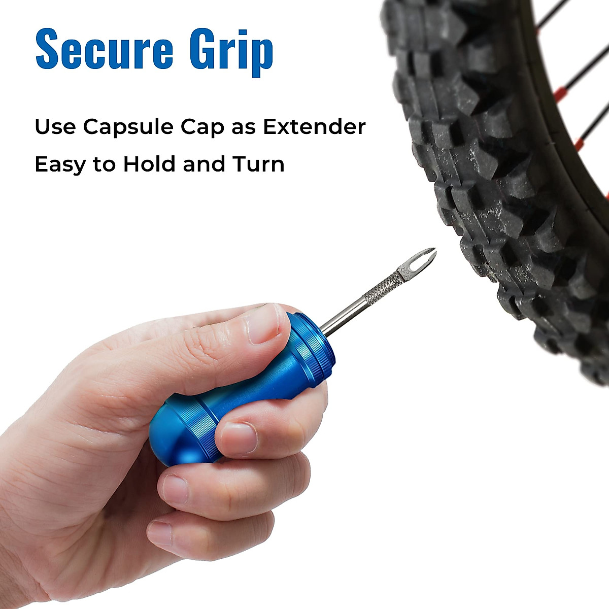 Tirellix Tubeless Bicycle Tire Repair Kit (Blue), Includes 5 (1/8") 3.5mm Plugs to Repair Mountain & Road Bike, Fix Flat for MTB, Car or ATV, Plus Storage Capsule Grip Extender
