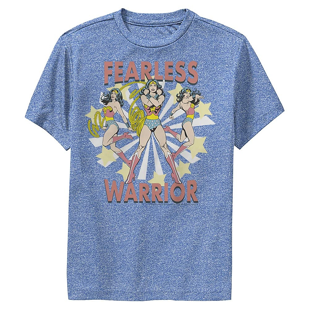 Warner Brothers Wonder Woman Fearless Warrior Boys Short Sleeve Tee Shirt, Royal Blue Heather, Medium