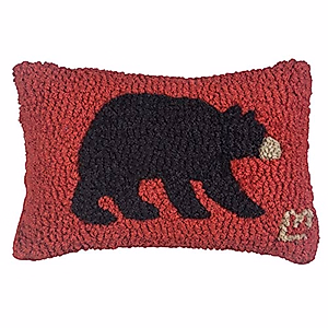 Chandler 4 Corners Artist-Designed Black Bear Hand-Hooked Wool Decorative Petite Throw Pillow (8” x 12”)