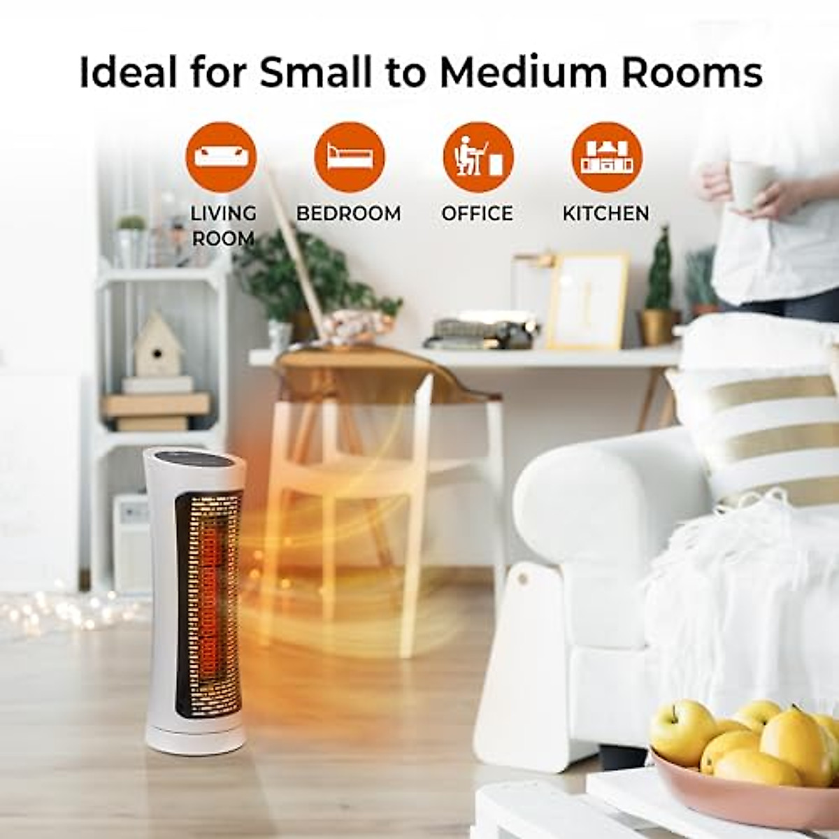 Comfort Zone Electric Oscillating Digital Tower Space Heater with Digital Thermostat, Built-in Overheat Sensor, and Power Indicator Light, Ideal for Home, Bedroom, & Office, 1,500W, CZ457EWT
