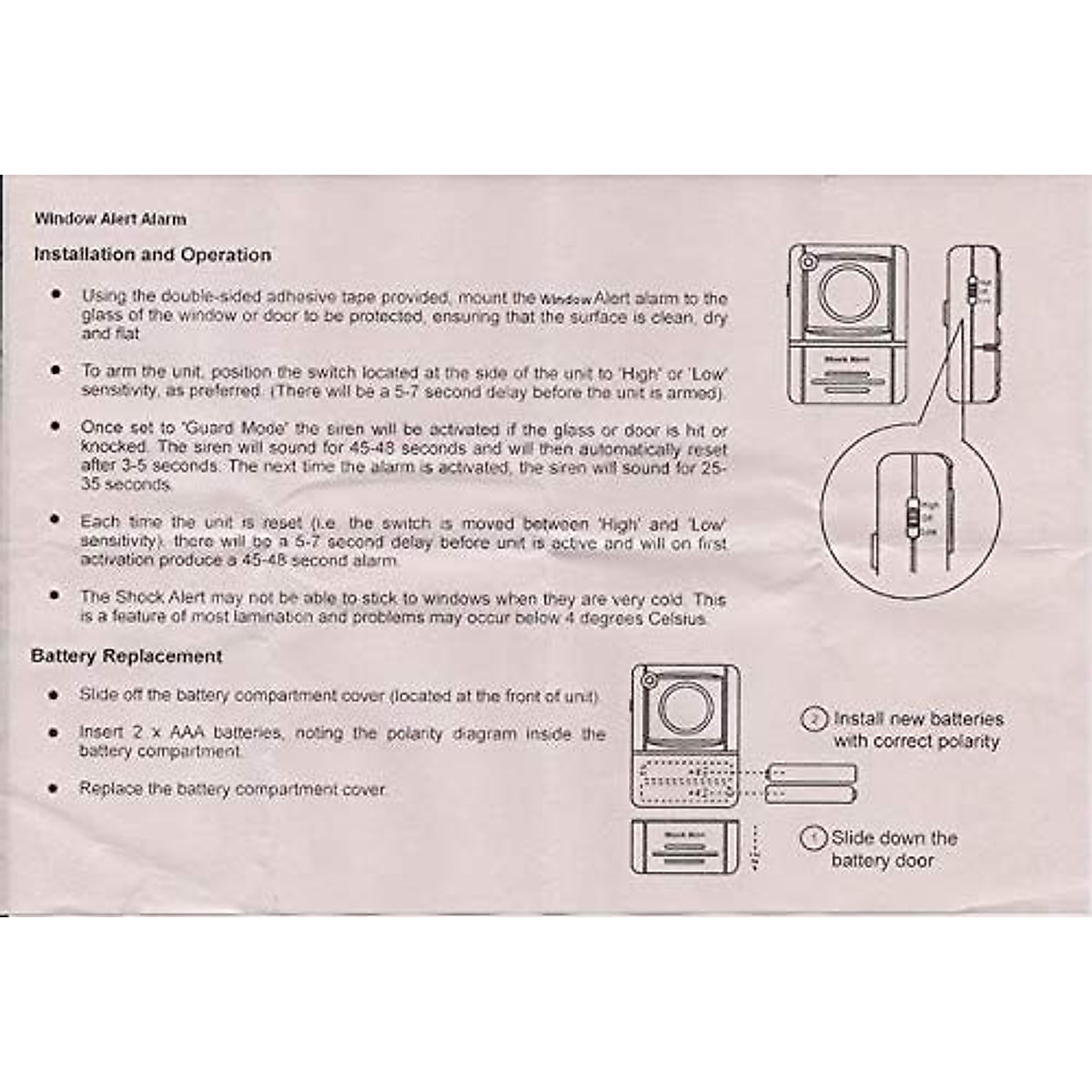 120dB Window or Door Alarm Vibration Security Emergency Burglar Wireless Shock Detection, Home Security, Safety, Apartment, Condo, Dorm, House, Easy, Adhesive, Warning, Battery Operated, Loudest