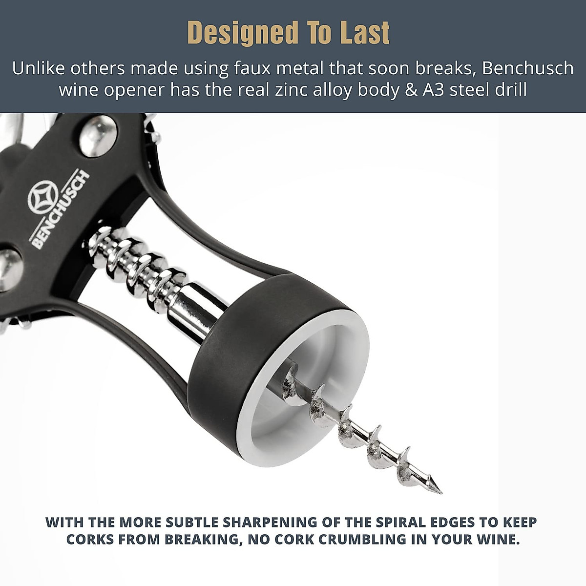 Manual Wine Opener - Multifunctional Zinc Alloy Premium Wing Corkscrew Wine Bottle Opener - Built-In Beer Cap Openers Accessories - Used In Kitchen, Restaurant & Bar (Black)