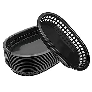 RAOOKIF 15 Pack Fast Food Baskets, Black Plastic Baskets, Great for Fast Food Restaurant Supplies, Plastic Foodservice Bread, Burger & Fries Tray Platter Set For Party (Black)
