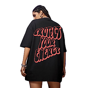 SweatyRocks Women's Short Sleeve Oversized Graphic Tees Round Neck Loose T-Shirt A Black M