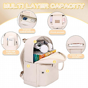 GAXOS Cute Backpack for School White Preppy Bookbags for Teen Girls Travel Aesthetic Backpack Women