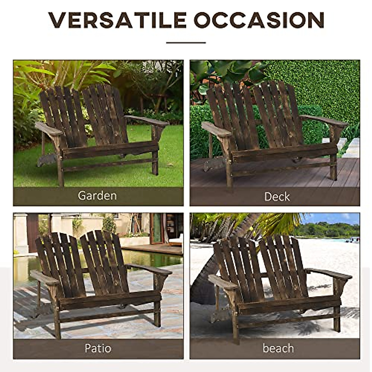 Outsunny 2 Person Adirondack Loveseat, Fire Pit Chair for 2, Wooden Double Adirondack for Patio, Porch, Backyard, Garden with High-Back, Wide Armrests, Brown