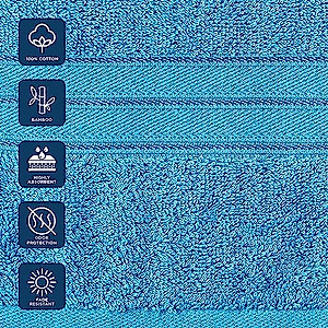 CANNON 70% Cotton 30% Bamboo 2 Bath, 2 Hand, 2 Washcloths Towel Set, 550 GSM, Super Absorbent, Breathable, Ultra Soft (Aquamarine)