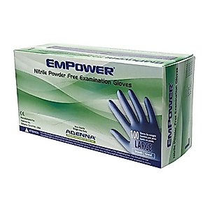 Adenna EPW446 Empower 8 mil Powder-Free Nitrile Exam Gloves, Medical Grade, Blue, Large, Box of 100