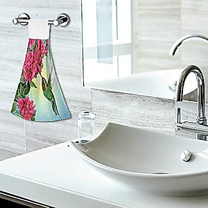 YYZZH Hummingbird Bird Floral Print Red Apple Flower Blue Sky Kitchen Hand Towels with Hook & Loop Set of 2 Absorbent Bath Hand Towel Hanging Tie Towel