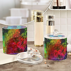 OTVEE Set of 2 Abstract Colorful Planet Universe Cotton Swab Holder Plastic Qtip Bathroom Container for Floss Apothecary Jar