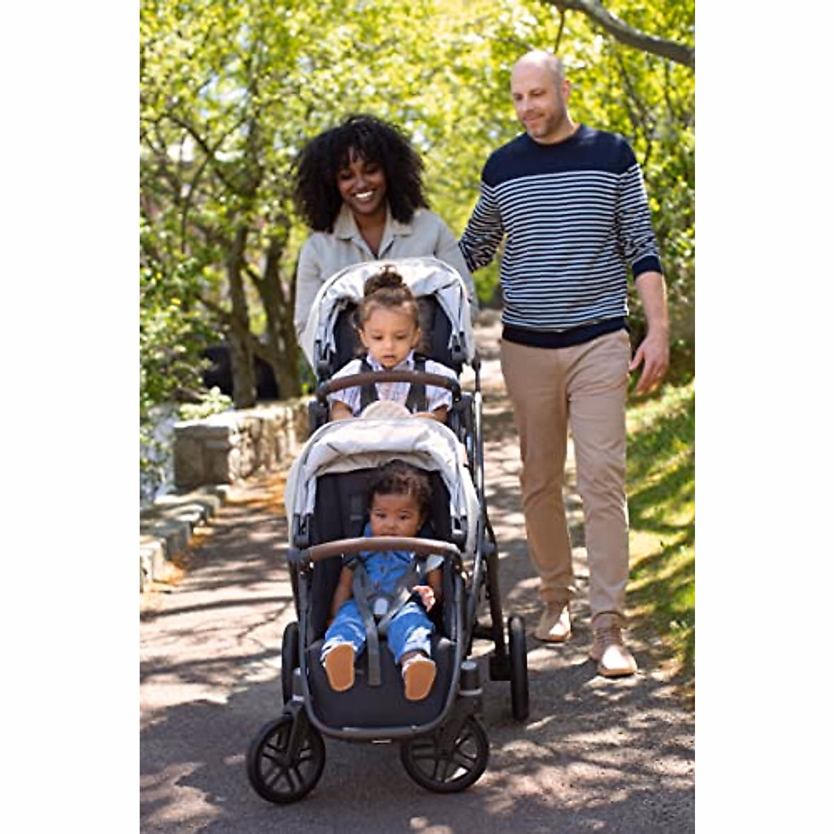 Vista V2 Stroller -Anthony (White & Grey Chenille/Carbon/Chestnut Leather) + Upper Adapters + RumbleSeat V2 - Anthony (White & Grey Chenille/Carbon/Chestnut Leather)