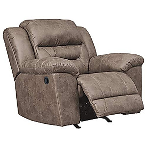 Signature Design by Ashley Stoneland Faux Leather Manual Pull Tab Rocker Recliner, Light Brown