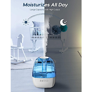 Cool Mist Humidifier - 4.5L Ultrasonic Humidifiers for Bedroom, Quiet Humidifier Large Room with 3 Mist Levels, Sleep Mode, Smart Timer, Night Light, All Night Moisture Humidifier for Baby Home Office