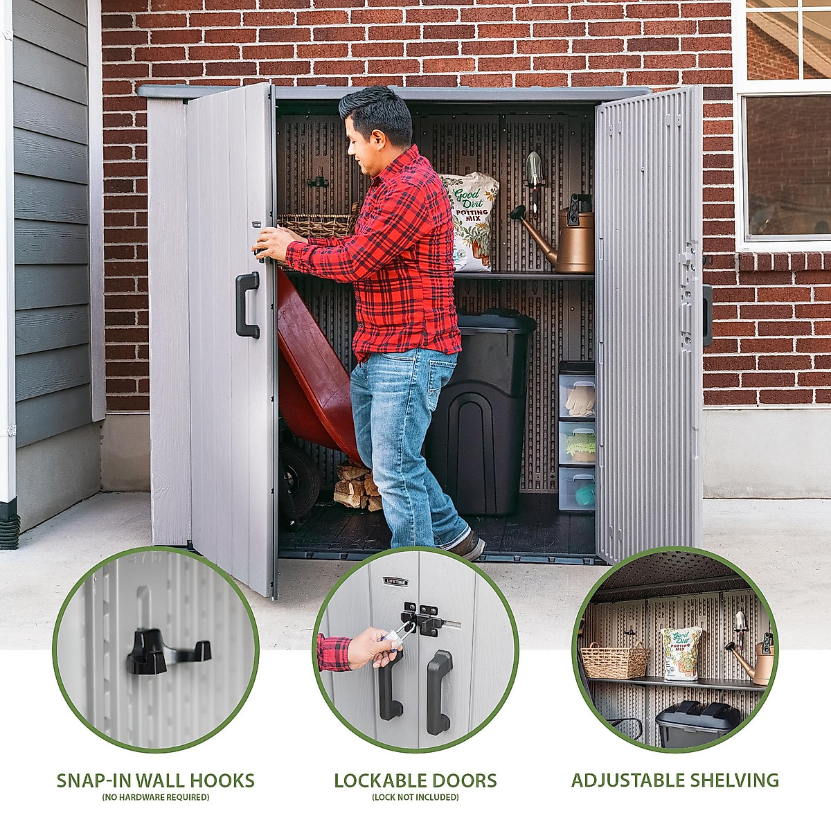 Lifetime Outdoor Utility Storage Shed with Double Wall Steel-Reinforced Construction, 6.3 x 3.6 FT