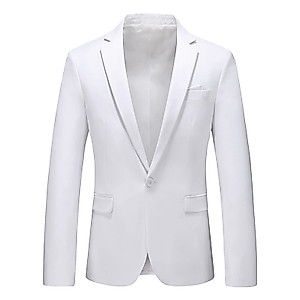 Men's Slim Fit Double Breasted Jacket Slim Fit Business Daily Prom Blazer Peak Lapel Groom Wedding Party Suit Coat (White 2,X-Large)