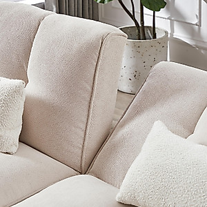 ERYE 3-in-1 Linen Upholstered Convertible Futon Sofabed Modern Oversized Functional Loveseat Sofa Convertible Sleeper Couch Bed with Split Reclining Backrest,2 Pillows and 8 Wood Legs for Living Room