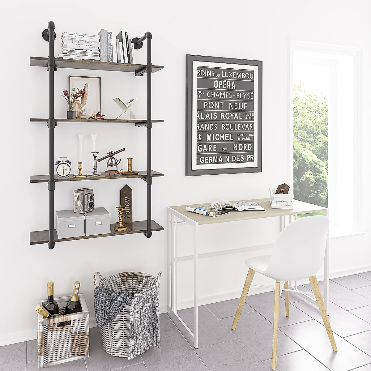 Gezen Industrial Pipe Shelving 31.5in Floating Bookshelf,Wall Mounted Shelves Rustic Floating Shelves, Wall Storage Book Shelves for Living Room, Bedroom, Kitchen (Brown, 2 Tier)