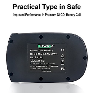 Biswaye 18-Volt Battery SB18C SB18A SB18B Compatible with Skil 18V Ni-Cd Cordless Tools 2810 2888 2887 2895 2897 2898 4570 5850 5995 7305 9350, 3.0Ah