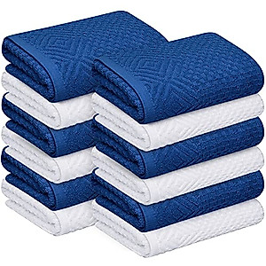 Oakias Kitchen Towels Blue (12 Pack, 16 x 26 Inches) – Cotton Kitchen Hand Towels – 450 GSM – Highly Absorbent & Quick Drying Dish Towels – Big Pop Weave